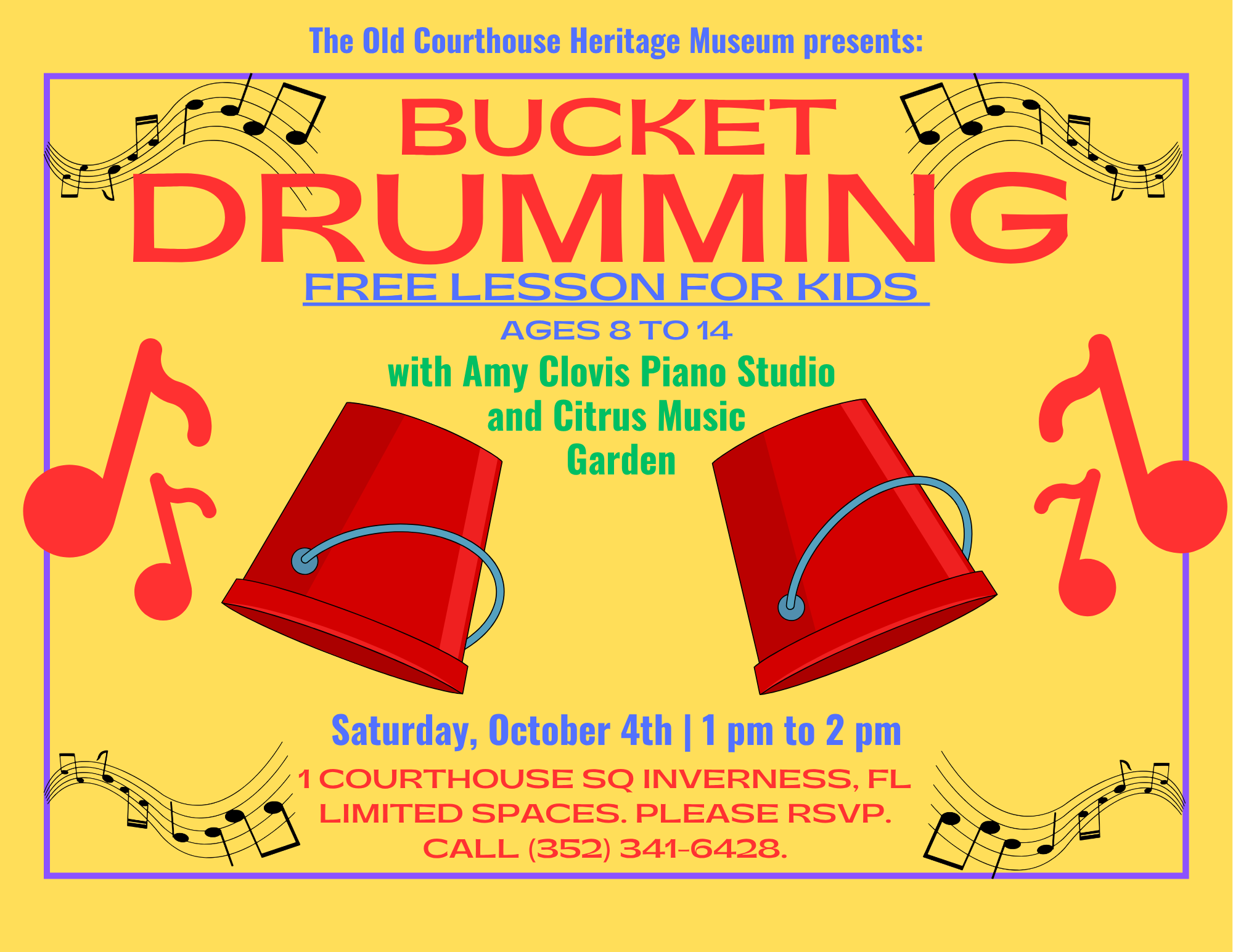 Free Lesson for Kids: Bucket Drumming - Old Courthouse Heritage Museum